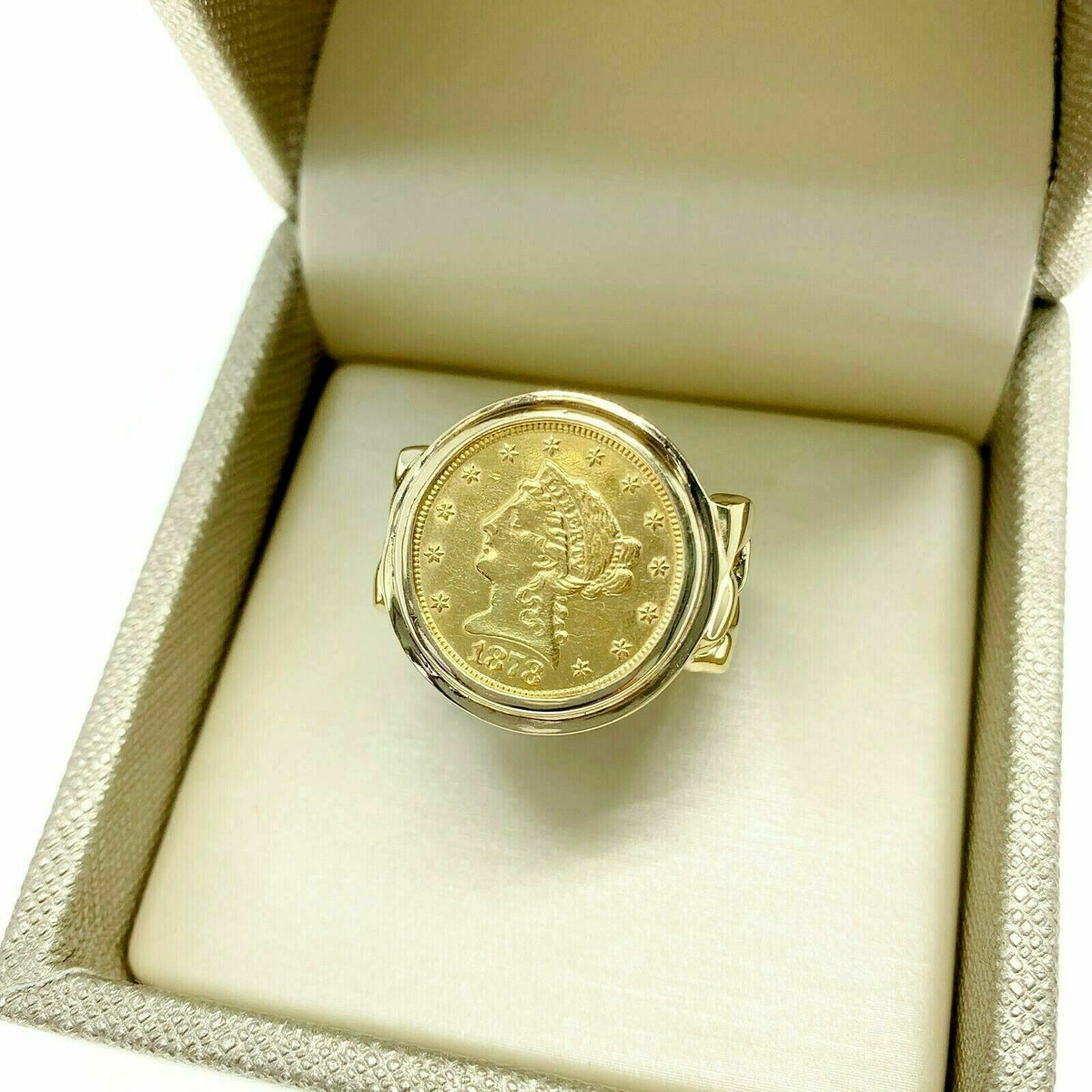 24K Gold 1878 $2.5 Dollar Liberty Head Coin Ring in 14K Gold Custom ...